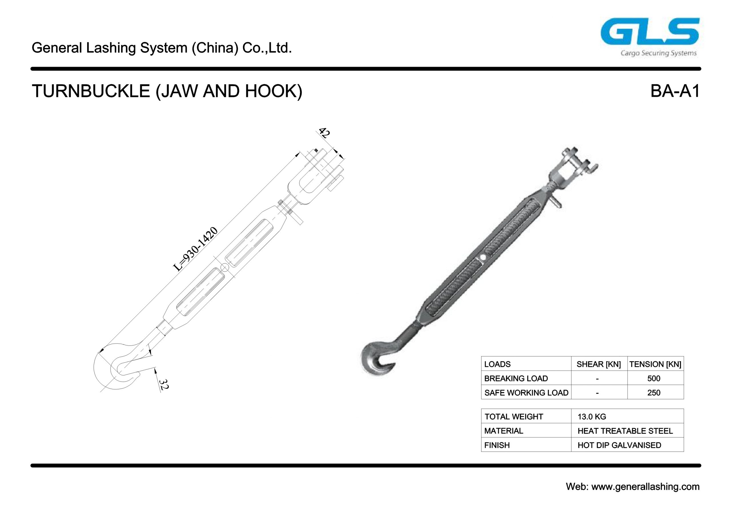 BA-A1 Turnbuckle Hook / Jaw for lashing bar eye type