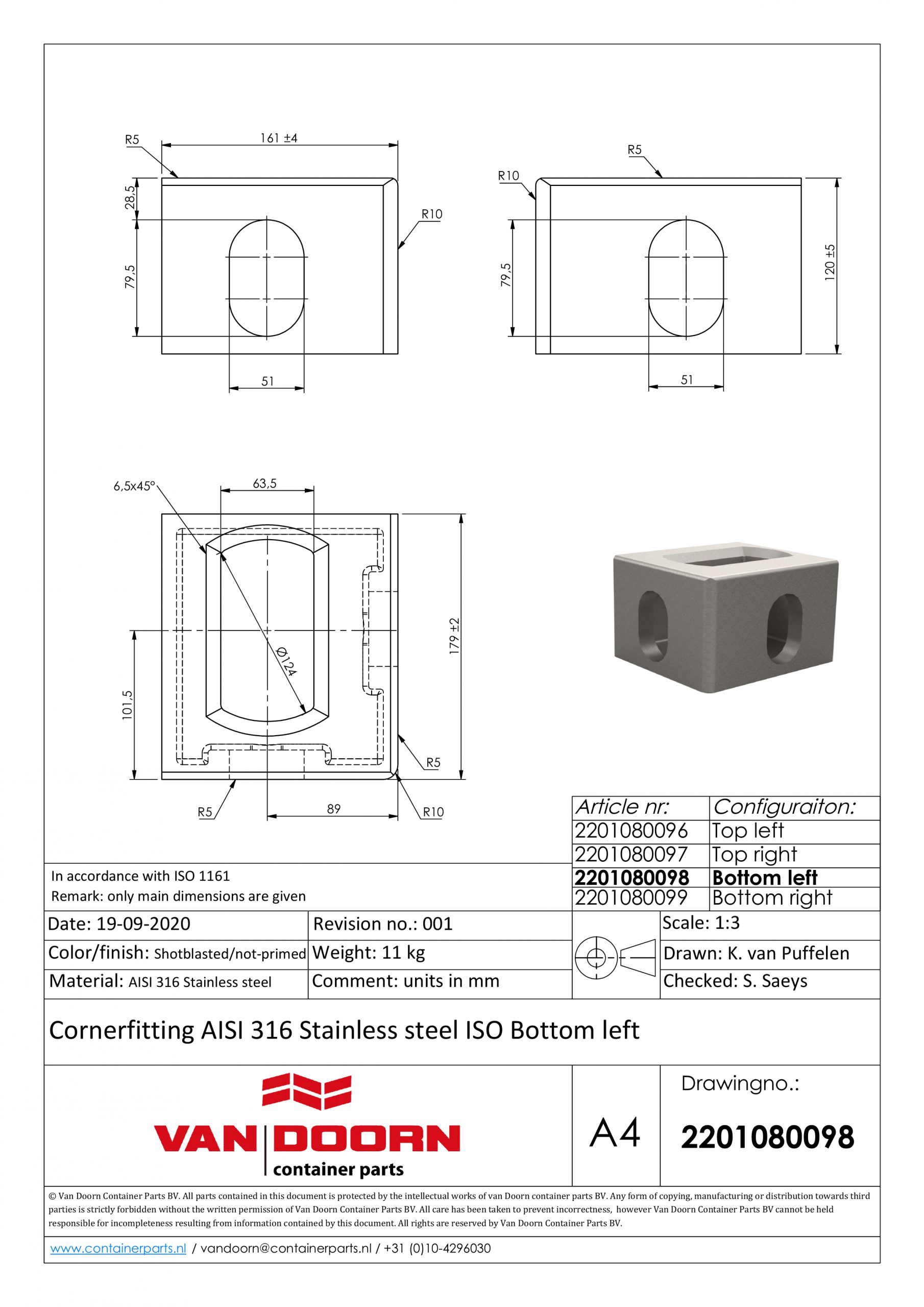 Cornercasting ISO Stainless Steel Bottom Left • Van Doorn Containerparts