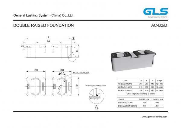 AC-B2/D/258/110 Double Raised ISO Foundation Single H=110 mm Lc=258 mm ...