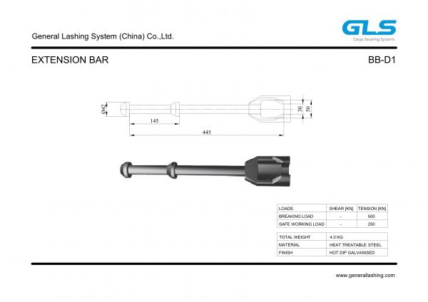 BB-D1/450 Lashing Bar Extension Rod Knob Type L=450 mm