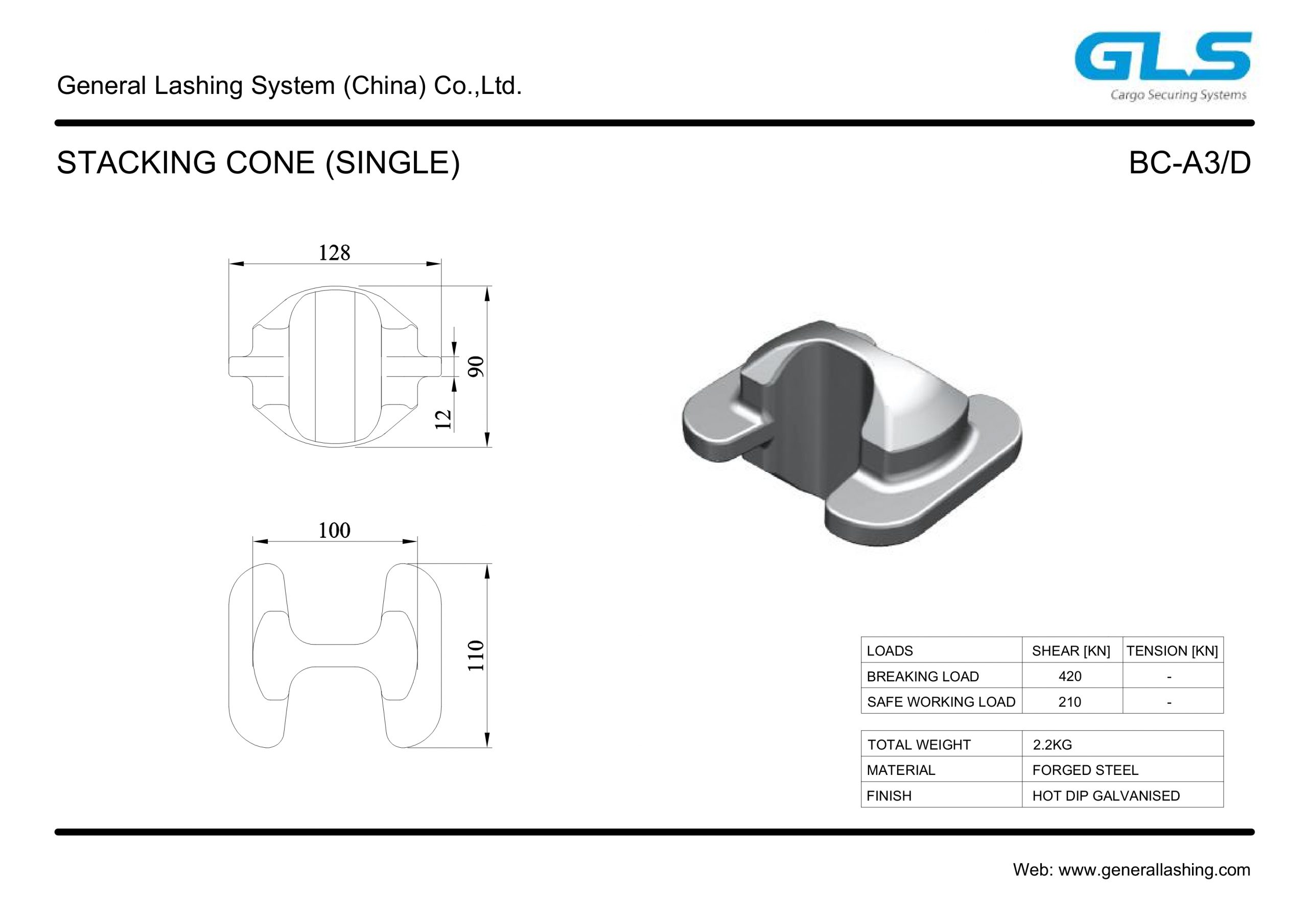 BC-A3/D Single Stacking cone with flange 12mm VanDoorn Containerparts