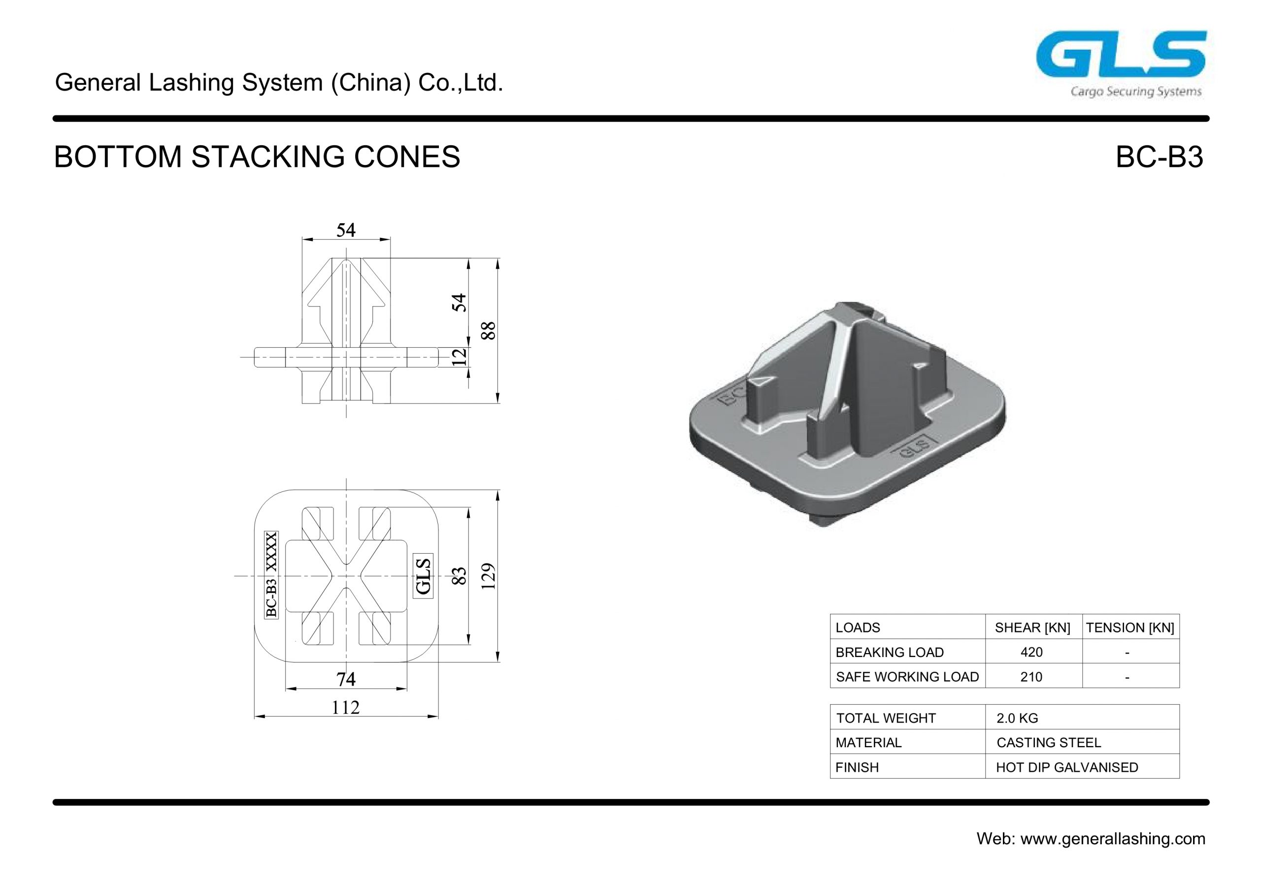 BC-B3 Bottom Stacking cone with flange fits ISO hole